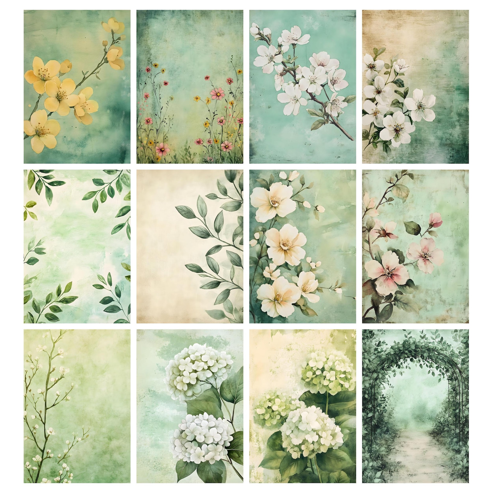 Spring Green Printable Paper Pack Grungy Gothic Digital Download Junk ...