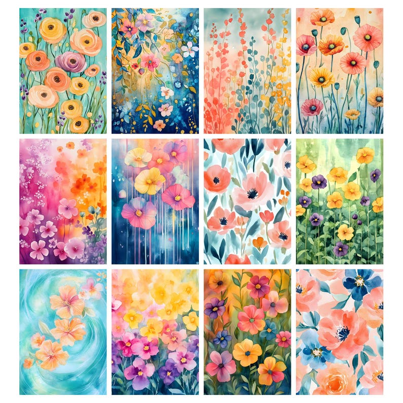 Seamless Floral Pattern, Floral Digital Papers, Watercolor Vibrant Rich ...