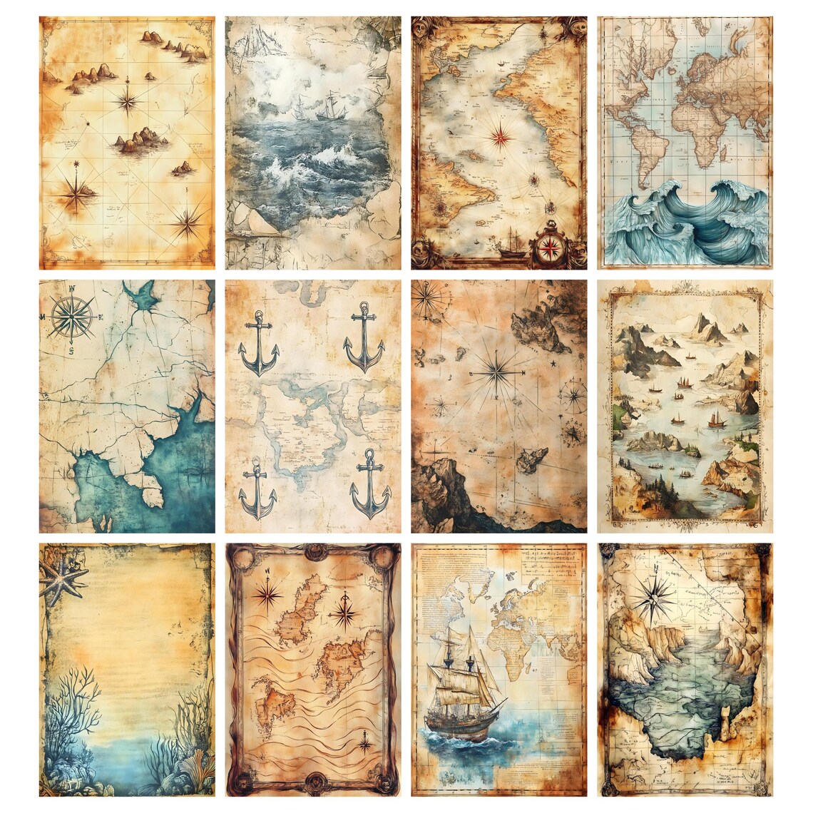 Antique Maps Digital Papers, Vintage World Map Printable, Old Paper ...