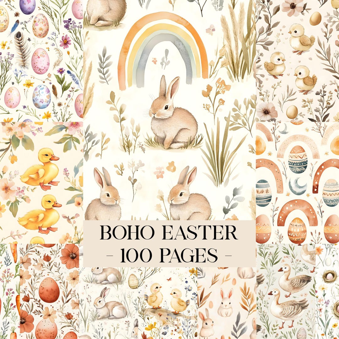 Boho Easter Digital Papers, Easter Pattern, Easter Eggs Pattern, Easter ...