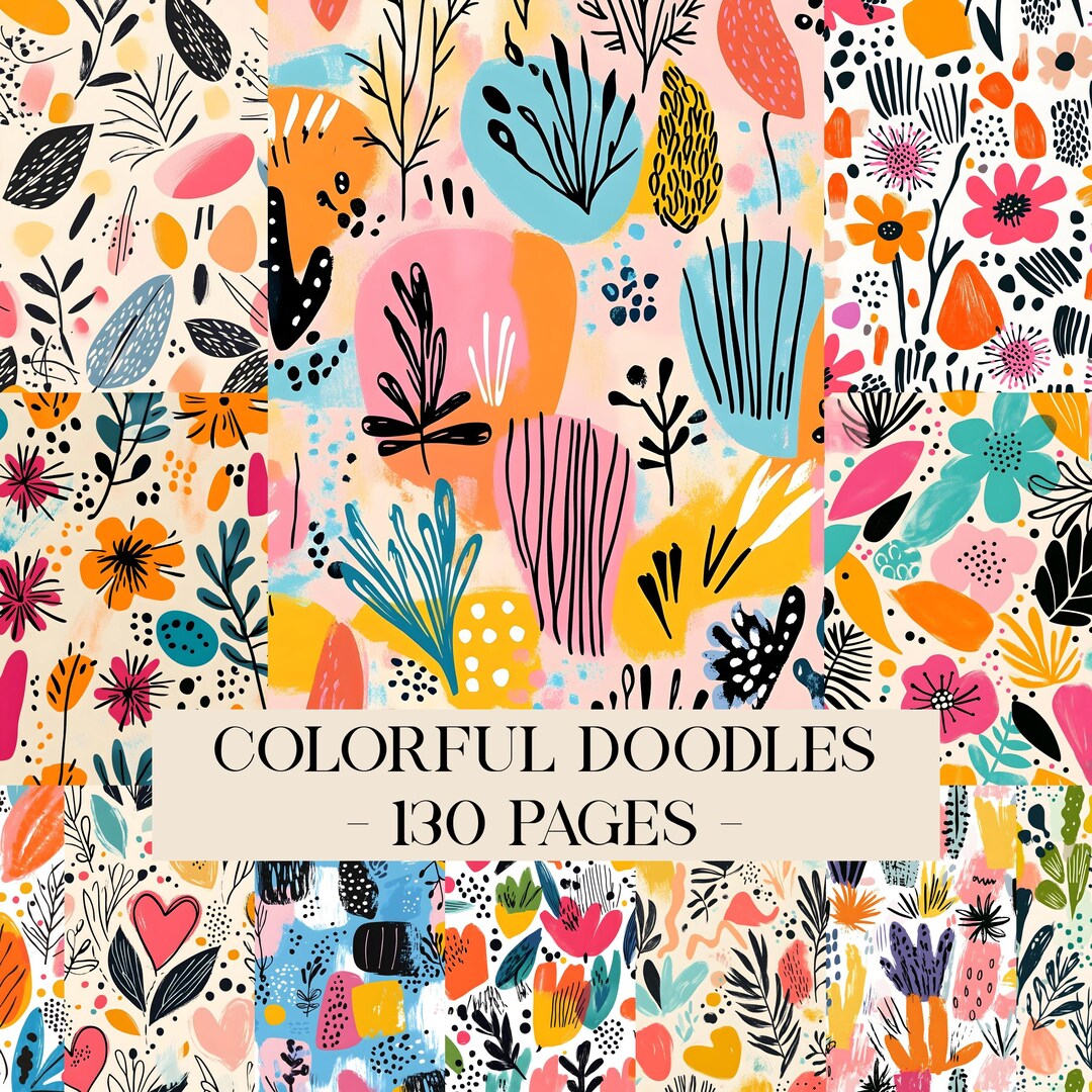 Colorful Doodle Pattern, Doodle Background, Doodle Digital Papers, Hand ...