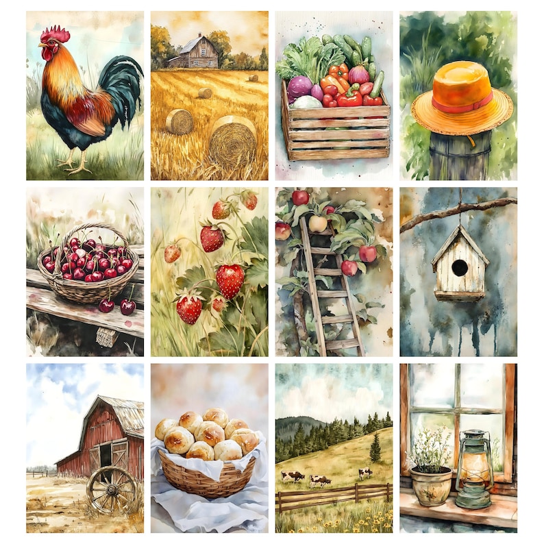 Farm Life Junk Journal Kit, Watercolor Farm House Printable Pages, Farm ...