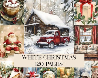 White Christmas Holiday Digital Printable Junk Journal, Rustic Vintage ...