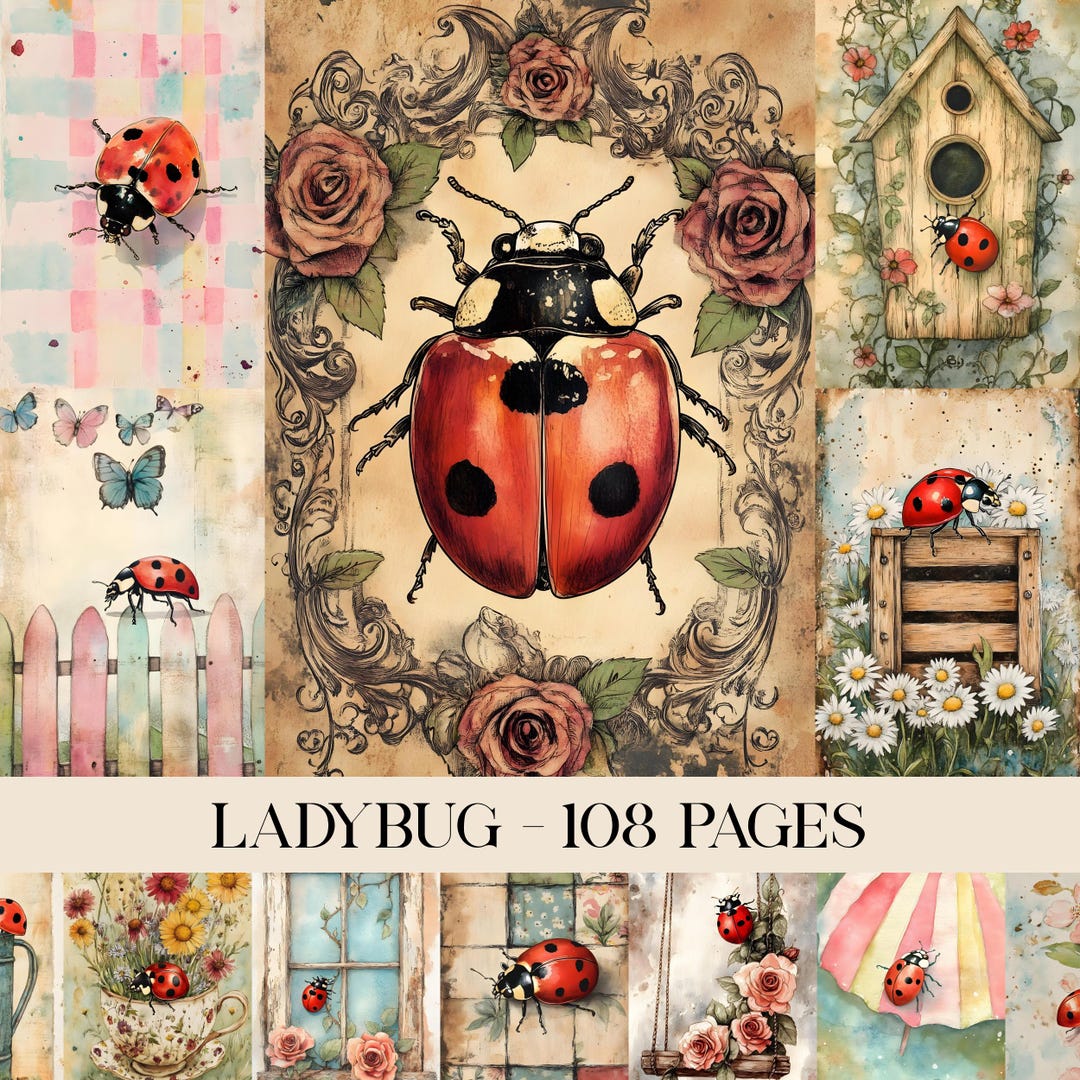 Ladybug Junk Journal Pages, Vintage Insect Printable Ephemera, Lady Bug ...