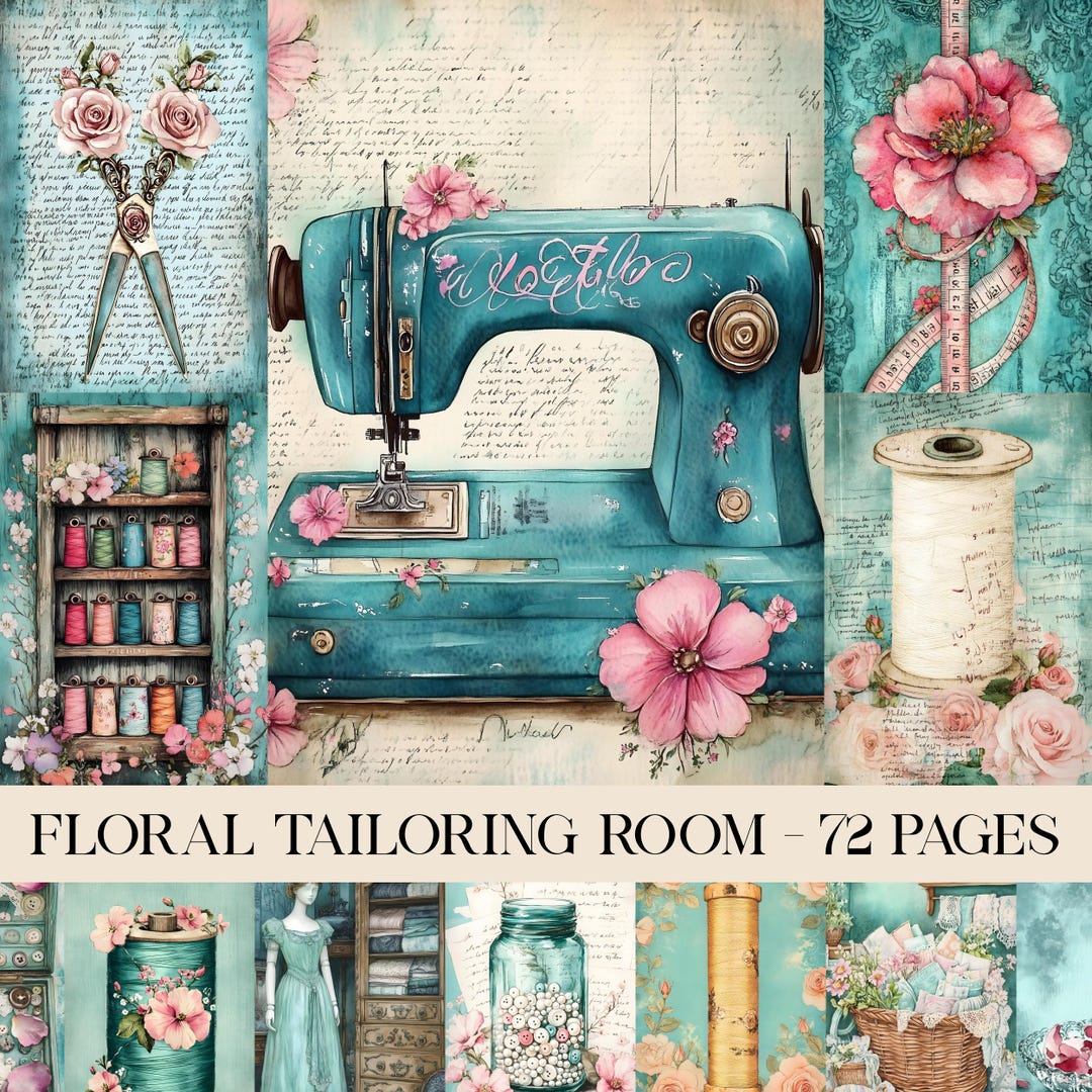Floral Tailoring Room Pages, Nostalgic Sewing Digital Junk Journal ...