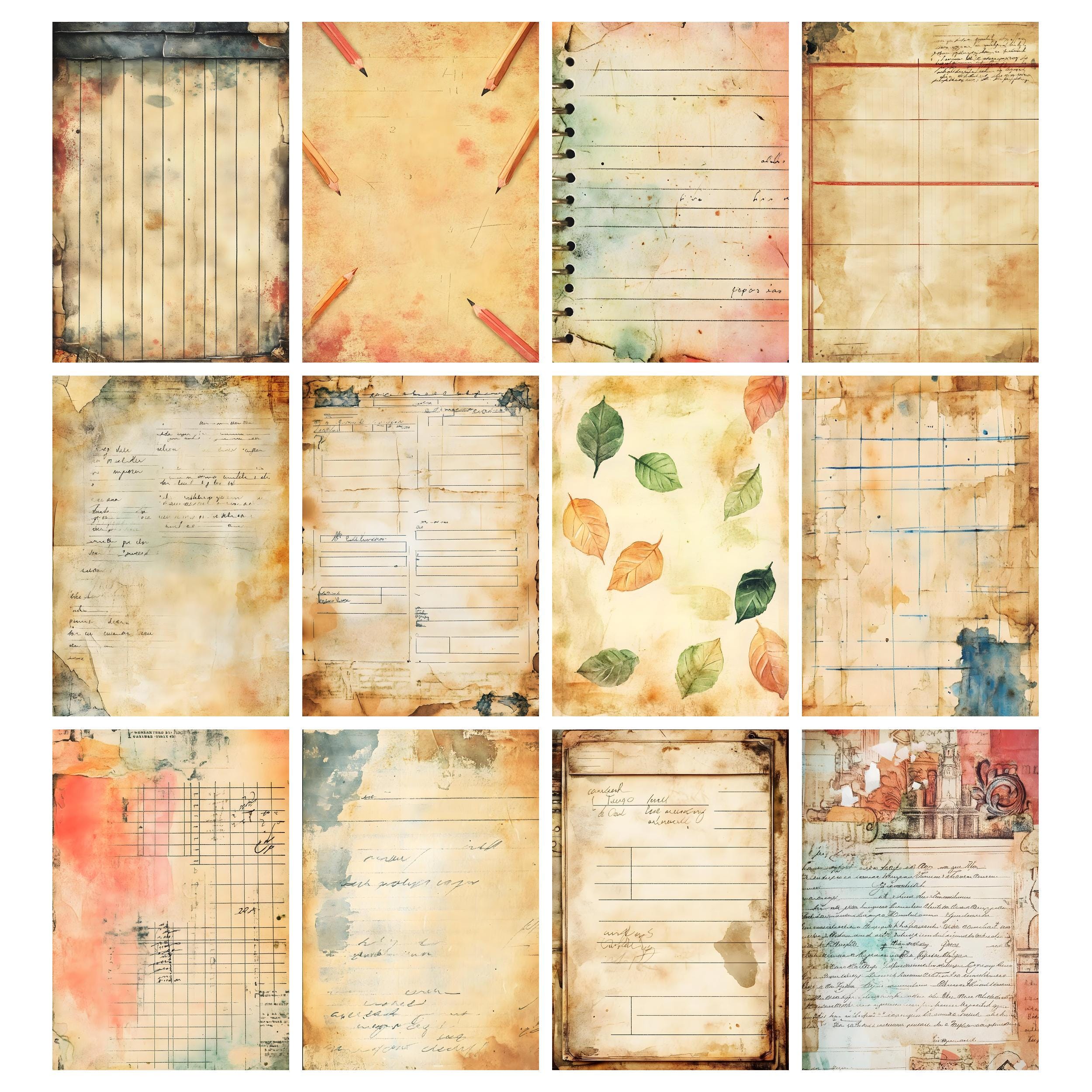Blank Notebook Paper Junk Journal, Vintage Old Printable Ephemera, Aged ...
