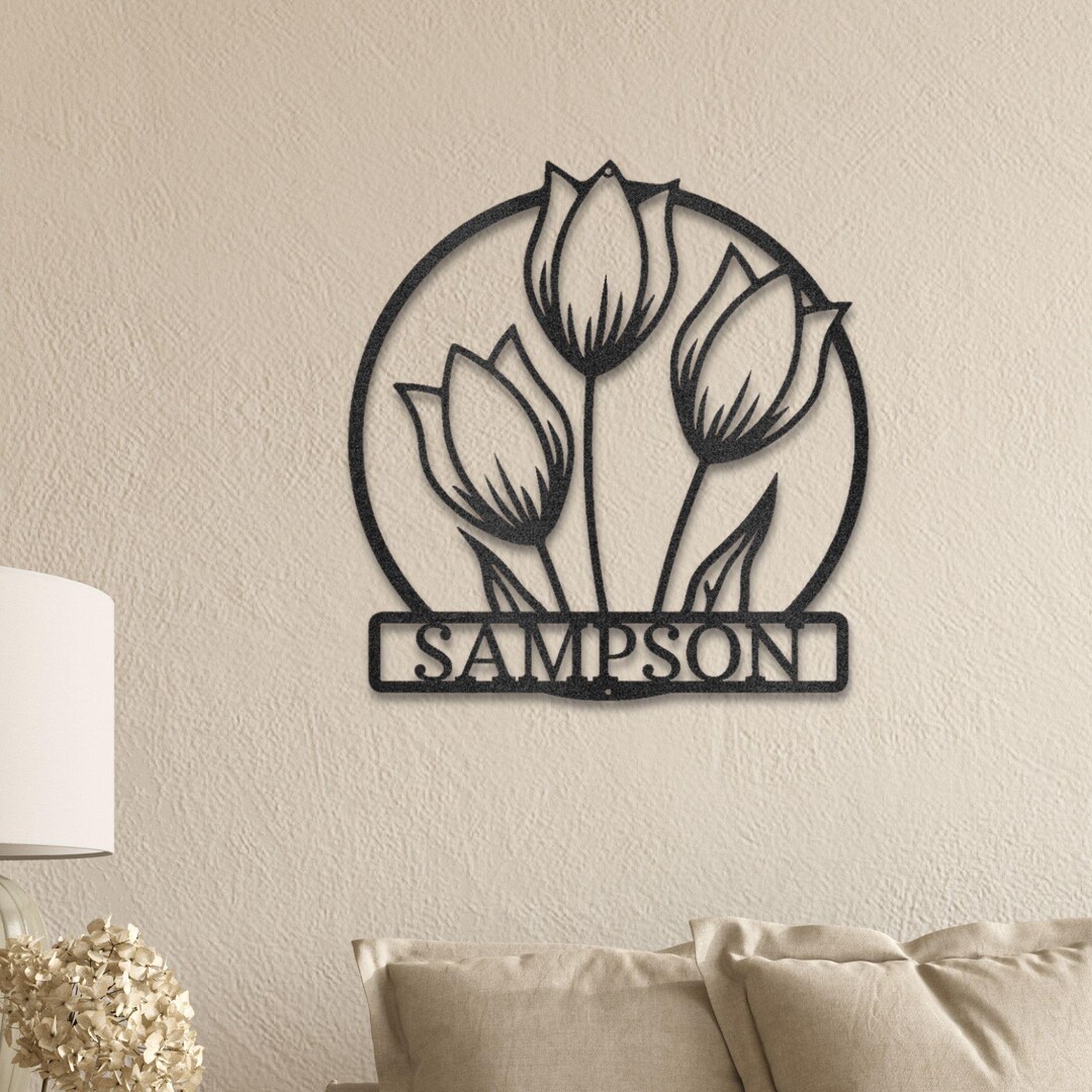 Wild Tulip Metal Sign – Personalized Last Name Wall Art, Custom Metal ...