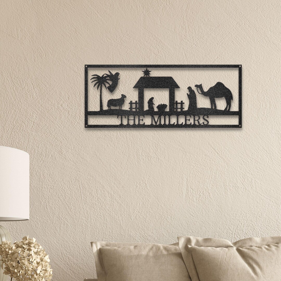 Personalized Nativity Scene Metal Wall Art, Christian Family Name Sign ...