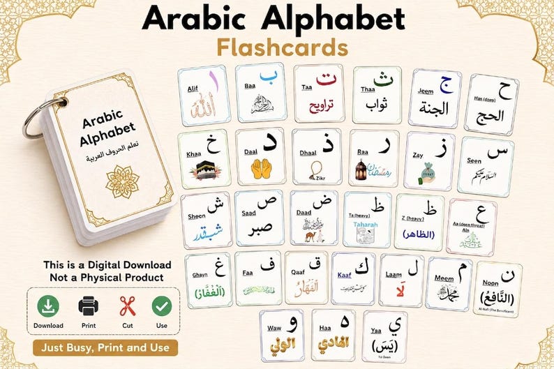 Arabic Alphabet Flashcards for Kids | Islamic Homeschool Learning Pdf ...