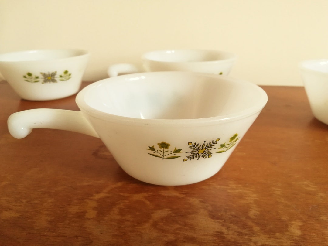 Pyrex Soup Bowls Fire King Meadow Green Pattern Small Bowls Pyrex Milk ...