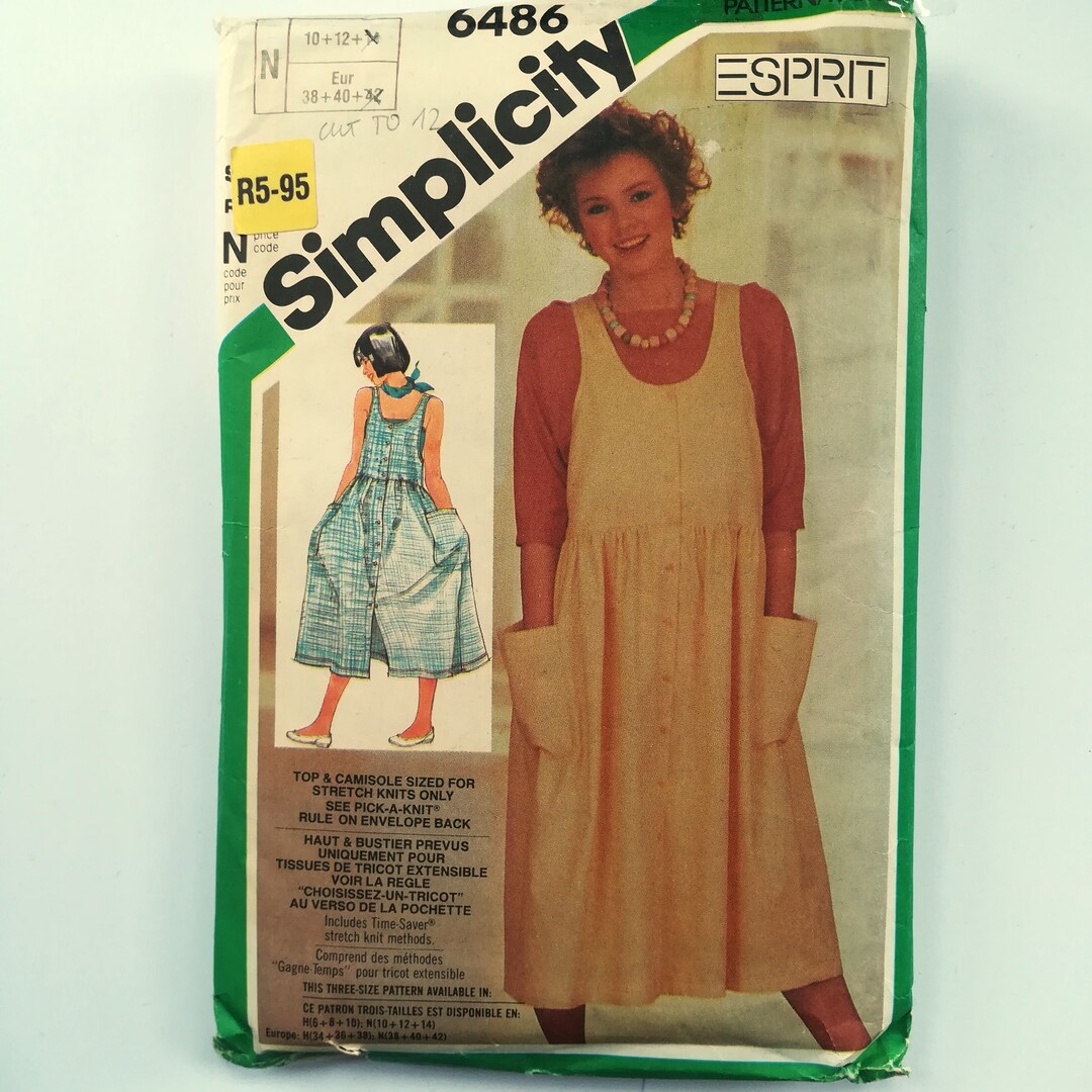 Sewing Pattern Pinafore Dress With Pockets Buttons 90s Dress Simplicity ...