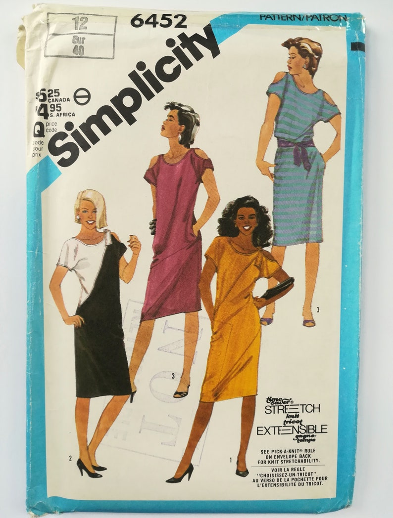 Sewing Pattern 80s Stretch Dress Jersey Dress Simplicity 6452 Size 12 ...