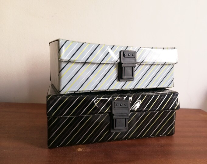 Two Audio Cassette Tape or Small Storage Boxes, Black and Grey With ...