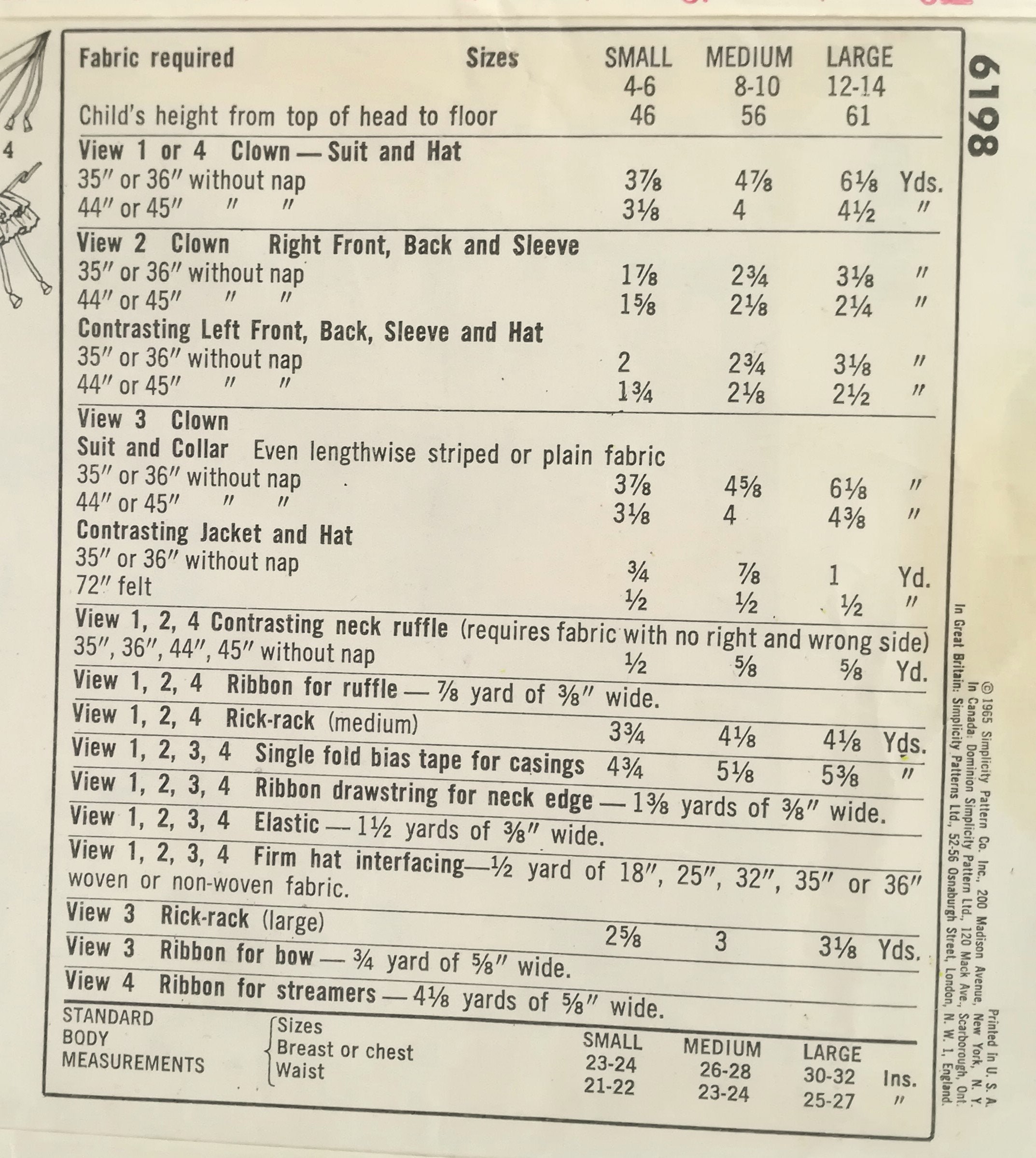 Childrens Sewing Pattern Clown Costume Onesie Romper Simplicity 6198 ...