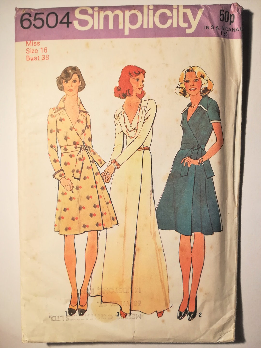 Sewing Pattern for 70s Wrap Dress Long or Short With Pointed Collar and ...