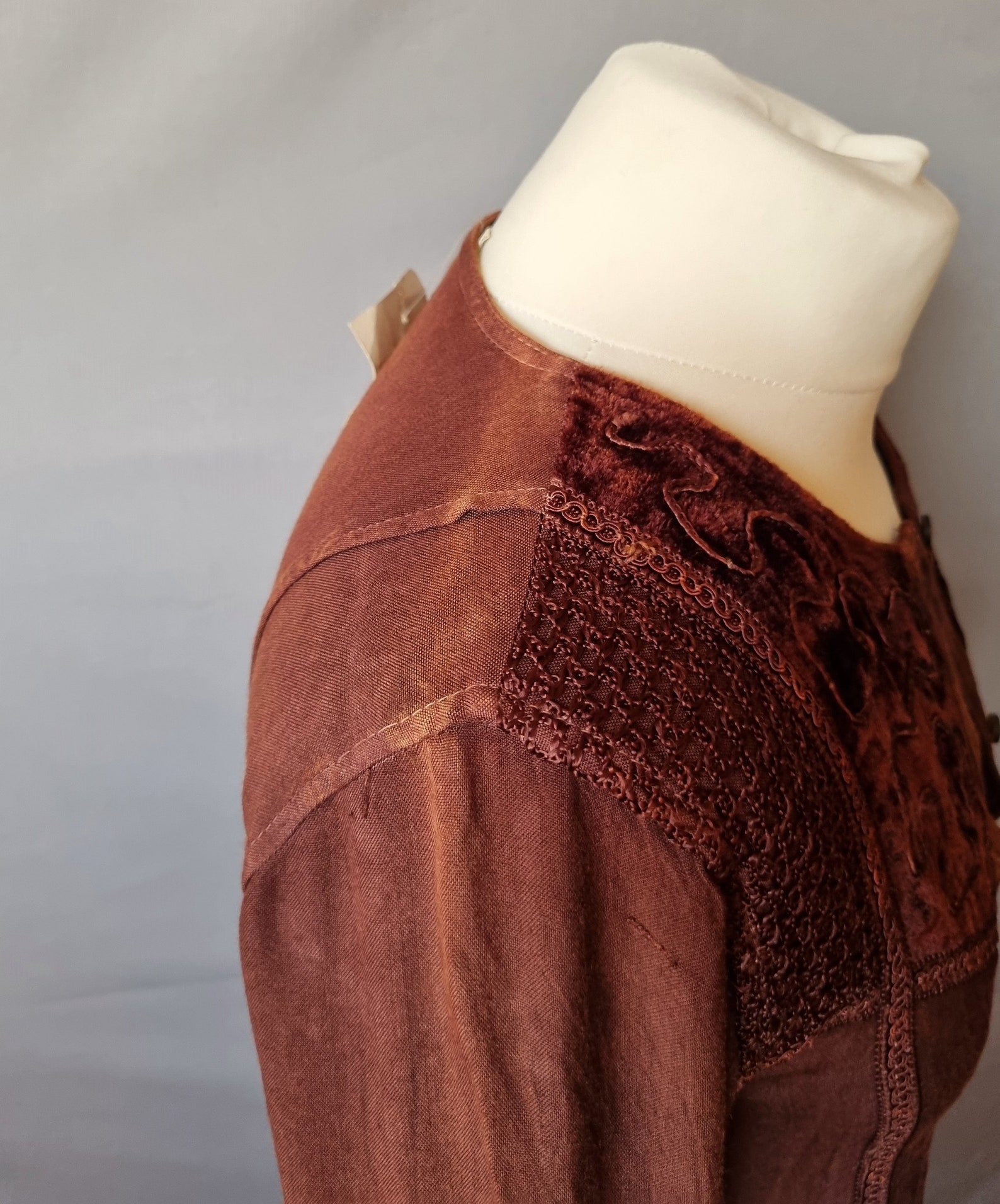 90s Grunge Boho Blouse Brown Top Velvet Embroidery Size Xsmall Xxsmall ...