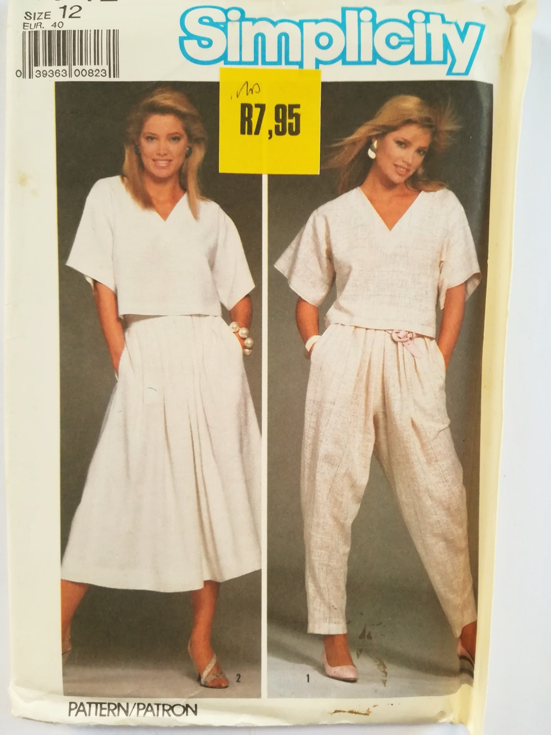 Sewing Pattern Trousers Full Skirt Boxy Top Vintage 80s Simplicity 6742 ...