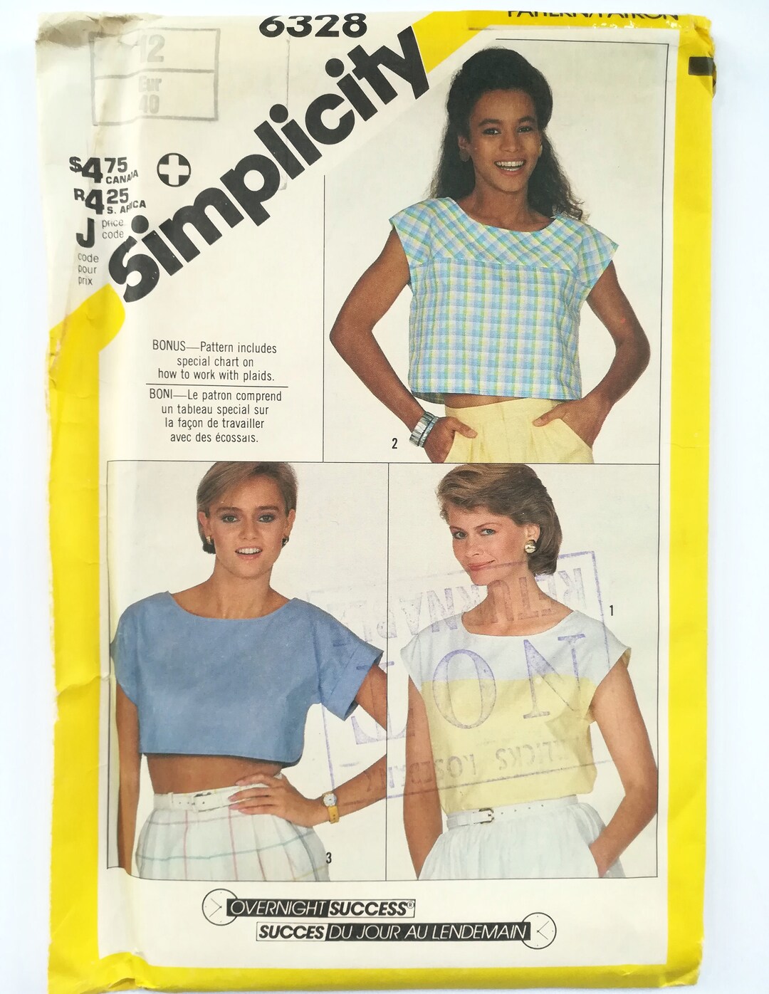 Sewing Pattern for 80s Crop Top Sleeveless or Short Sleeved Simplicity ...