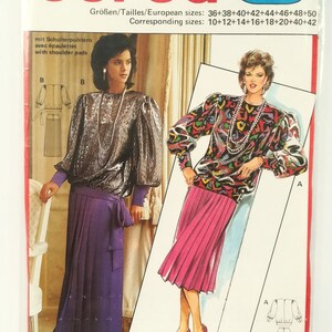 Sewing Pattern 80s Blouse Puffed Sleeves Pleated Skirt Burda 6103 ...