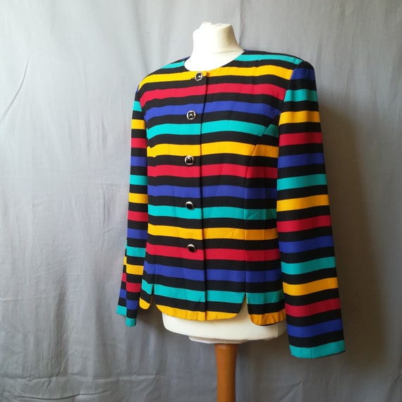 80s 90s Womens Jacket Boxy Fit Colour Stripes Color B… - Gem