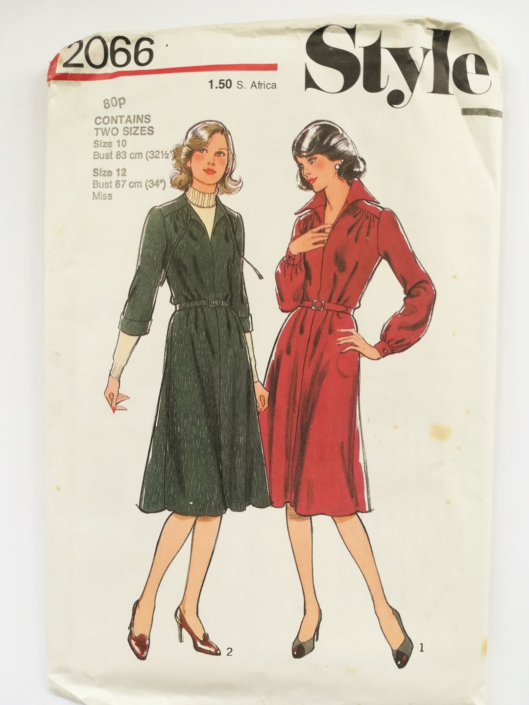 Sewing Pattern 70s Dress Shirt Collar Gathered Dress Style 2066 Size 10 ...