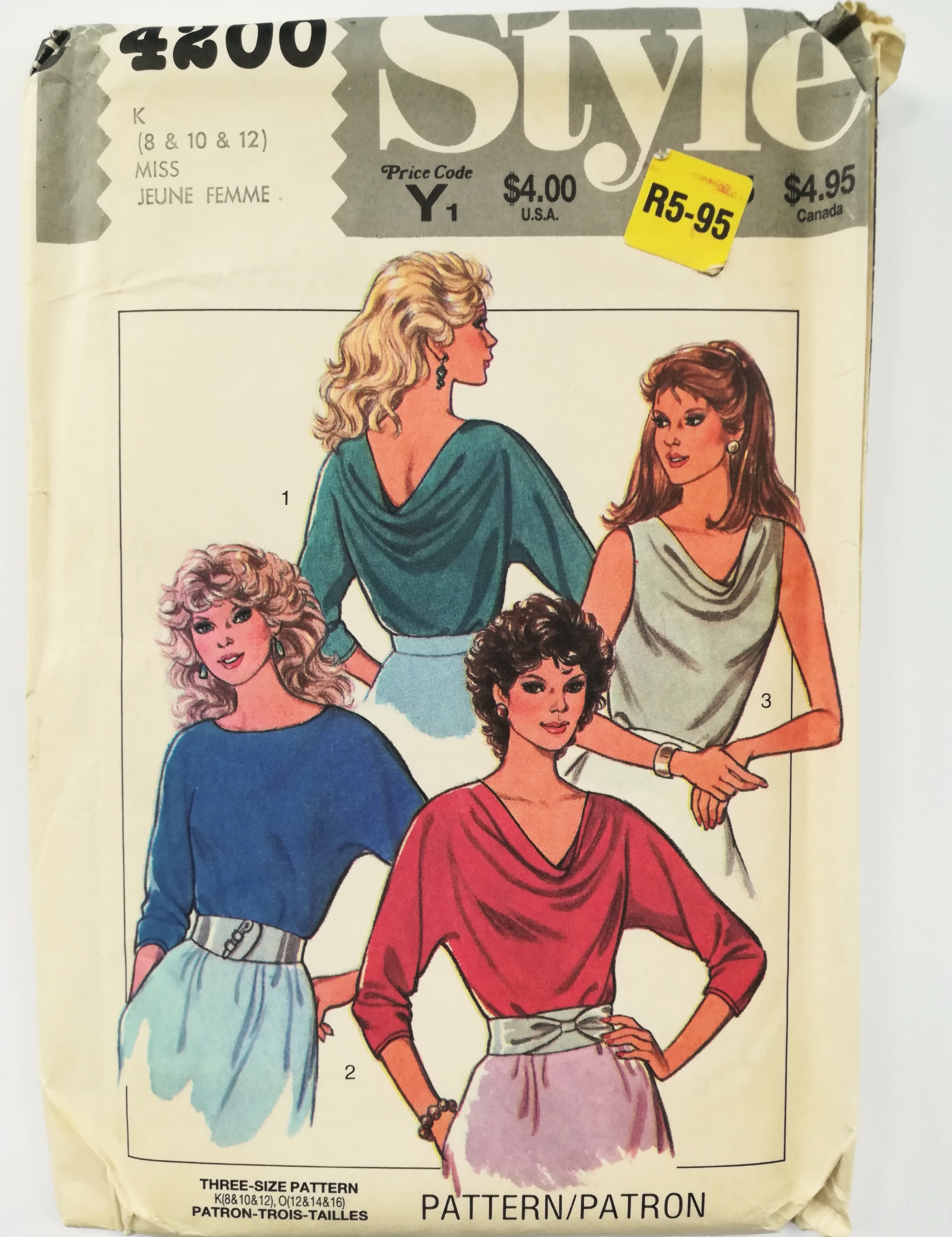 Sewing Pattern 80s Batwing Top T Shirt Dolman Jersey Top Pattern Style ...