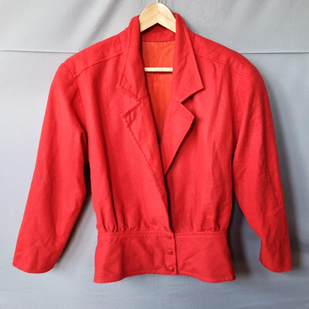 80s Red Jacket Size UK 8 Xsmall Waist 28 in Wide Shoulders Womens ...