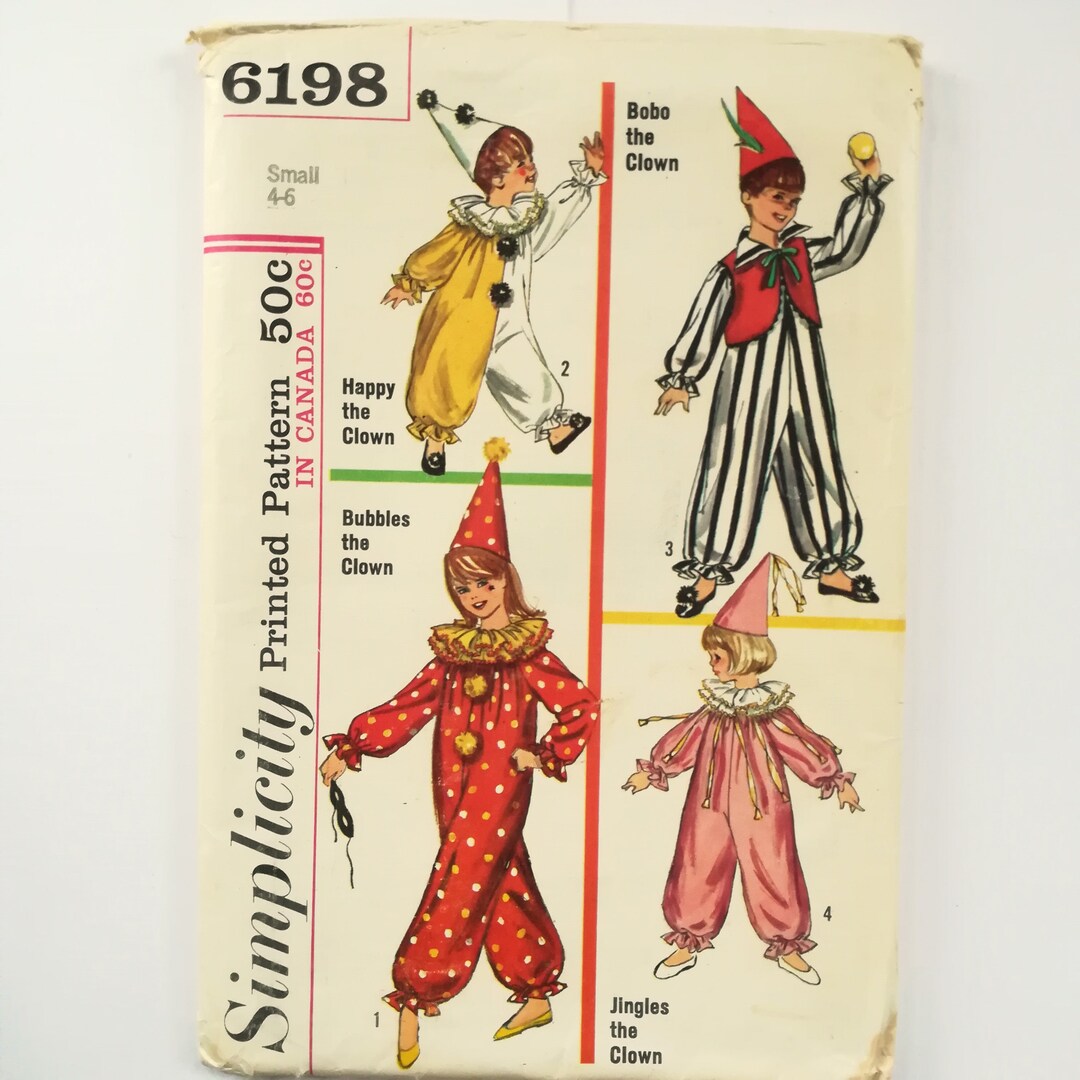 Childrens Sewing Pattern Clown Costume Onesie Romper Simplicity 6198 ...