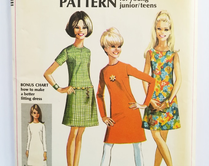 Sewing Pattern 60s Dress A Line Mod Dress Round Neckline Teen Girls ...