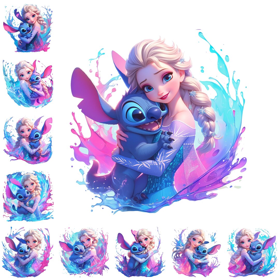 Stitch and Princess Elsa Fan Art Bundle Design - Etsy UK