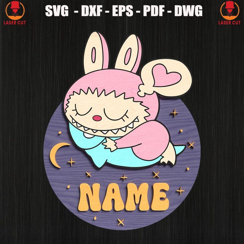 Labubu Door Sign Bundle Svg Laser Cut, Monster Kids Room Name Sign ...