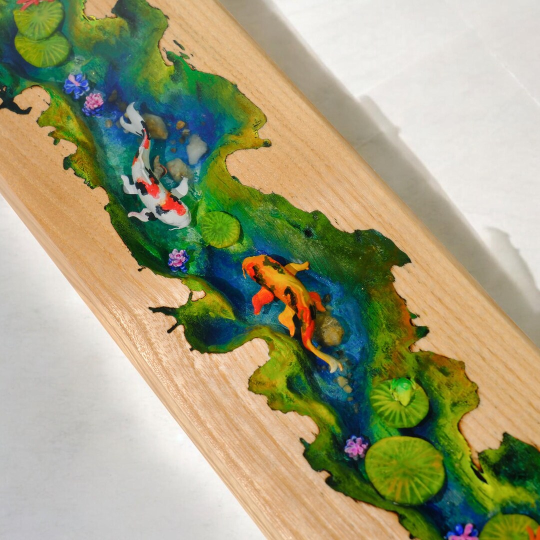 Handmade Koi Fish Wood & Resin Keyboard Wrist Rest – Japanese Pond ...