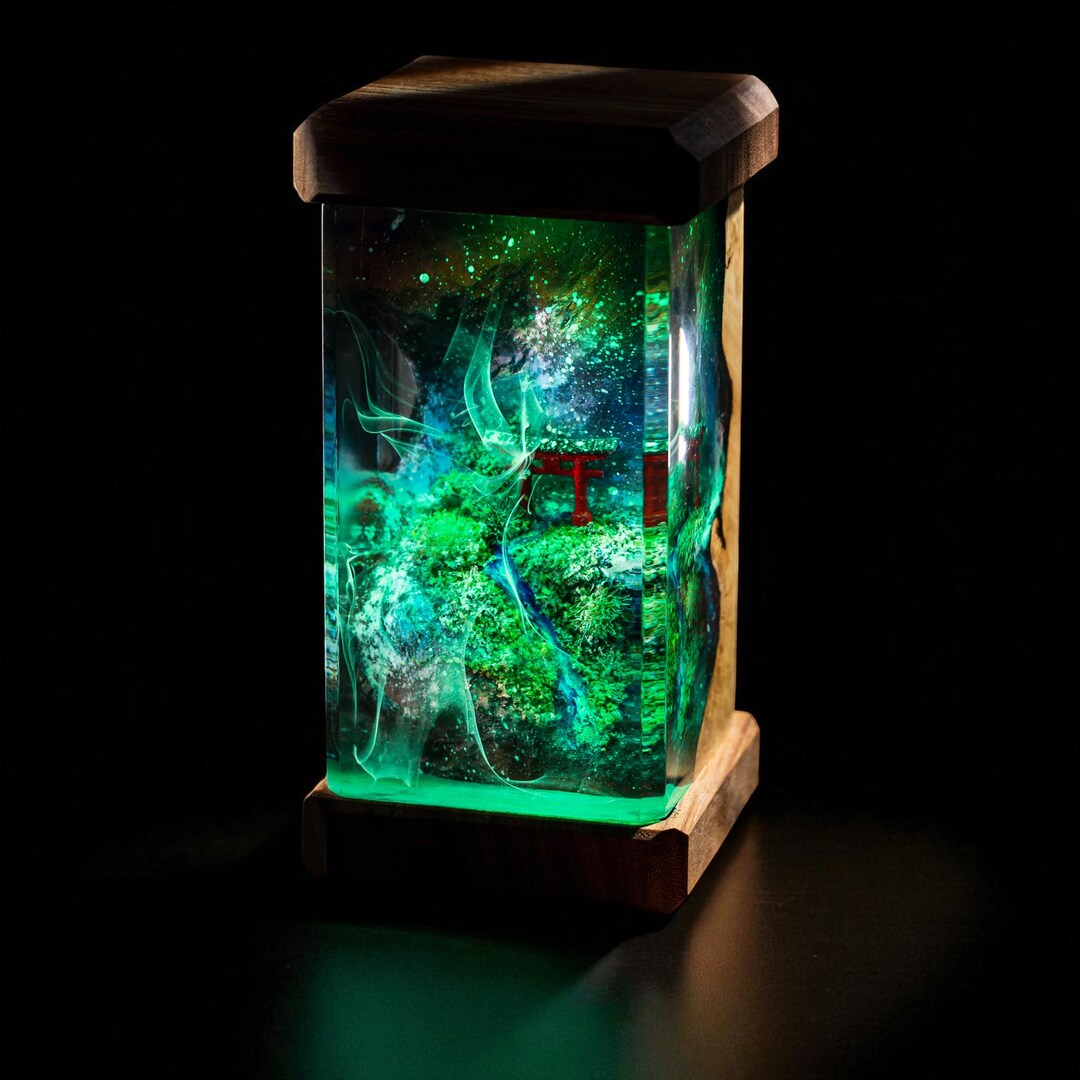 Torii Gate Galaxy Lamp – Japanese Style Resin Light With Wooden Base ...