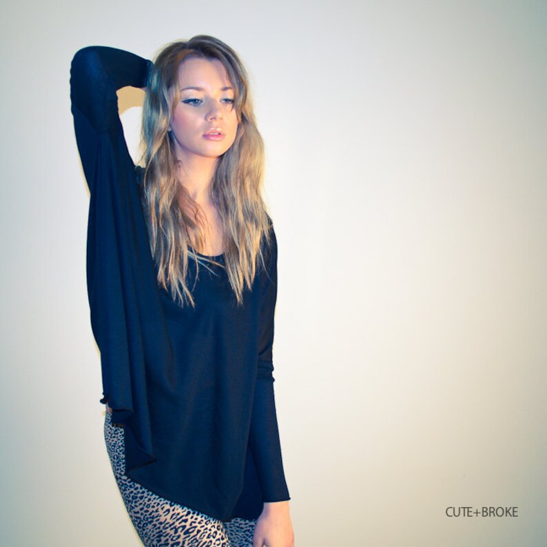 Black Slouchy Tube Top Womens Longsleeve Oversize Tunic Top - Etsy