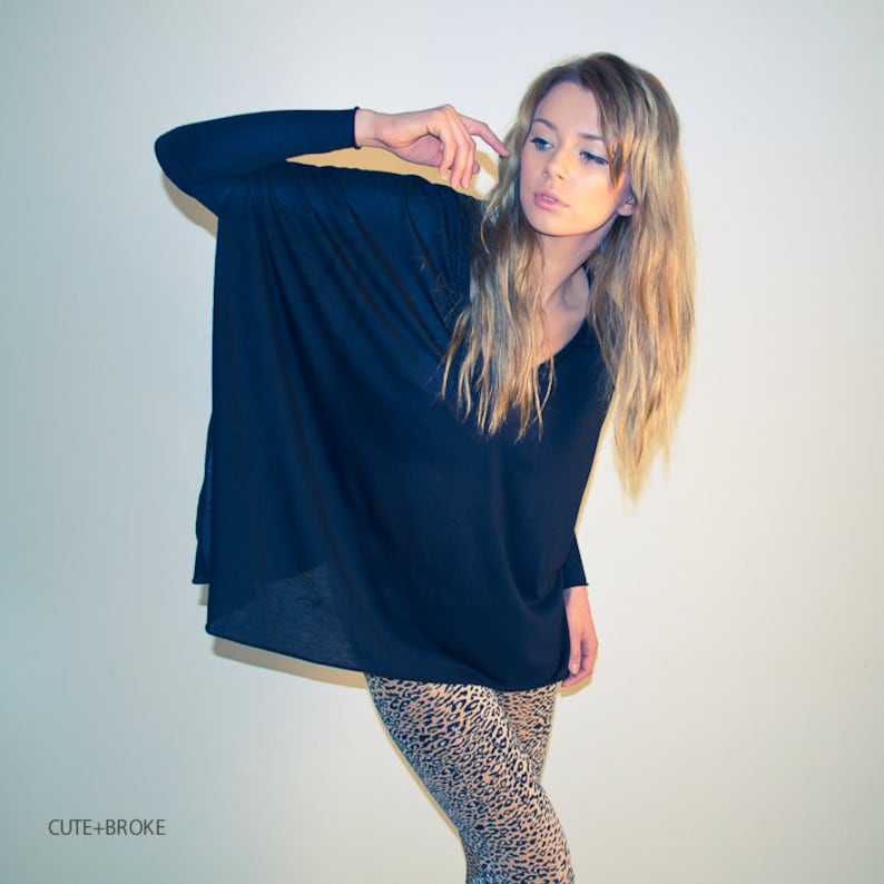 Black Slouchy Tube Top Womens Longsleeve Oversize Tunic Top - Etsy