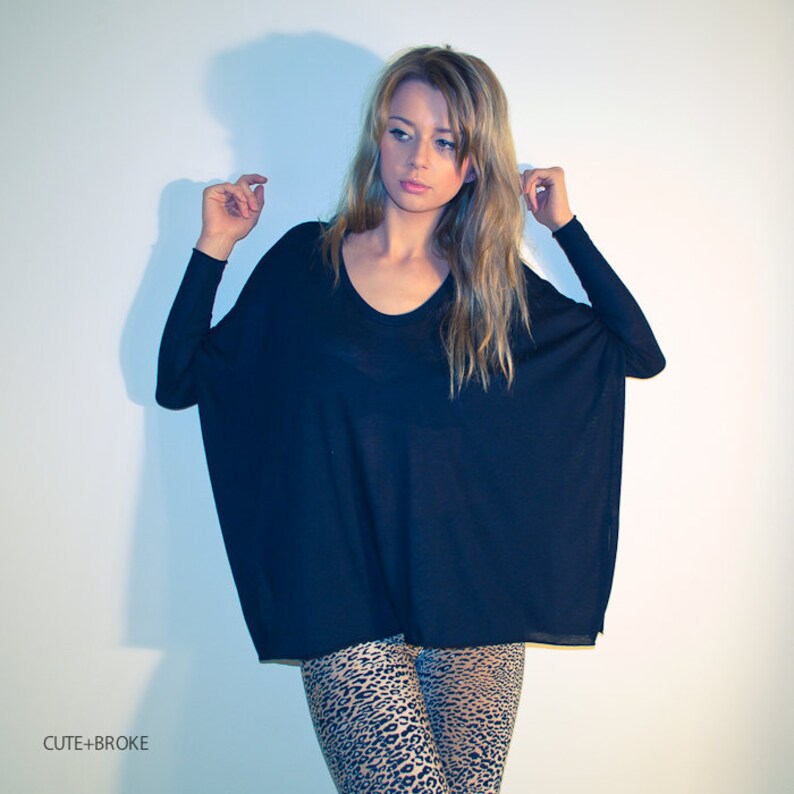 Black Slouchy Tube Top Womens Longsleeve Oversize Tunic Top - Etsy