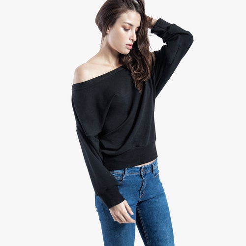 Off Shoulder Sweatshirt off Shoulder Sweater Slouchy Sweater - Etsy