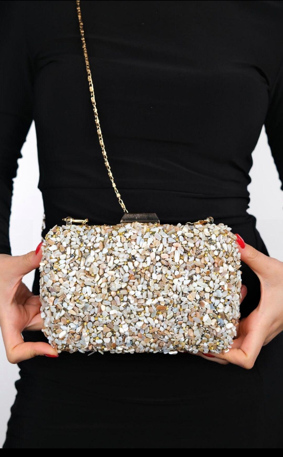 Handmade Textured Purse With Sparkle Stones, Elegant Evening Bag for ...