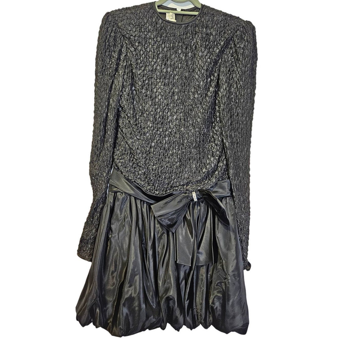 Vintage 80s Rimini Black Drop Waist Bow Dress Puffy Skirt Prom Glam ...