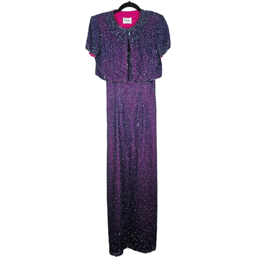 Vintage Sean Collection M Purple Full Length Beaded Formal Gown Dress ...