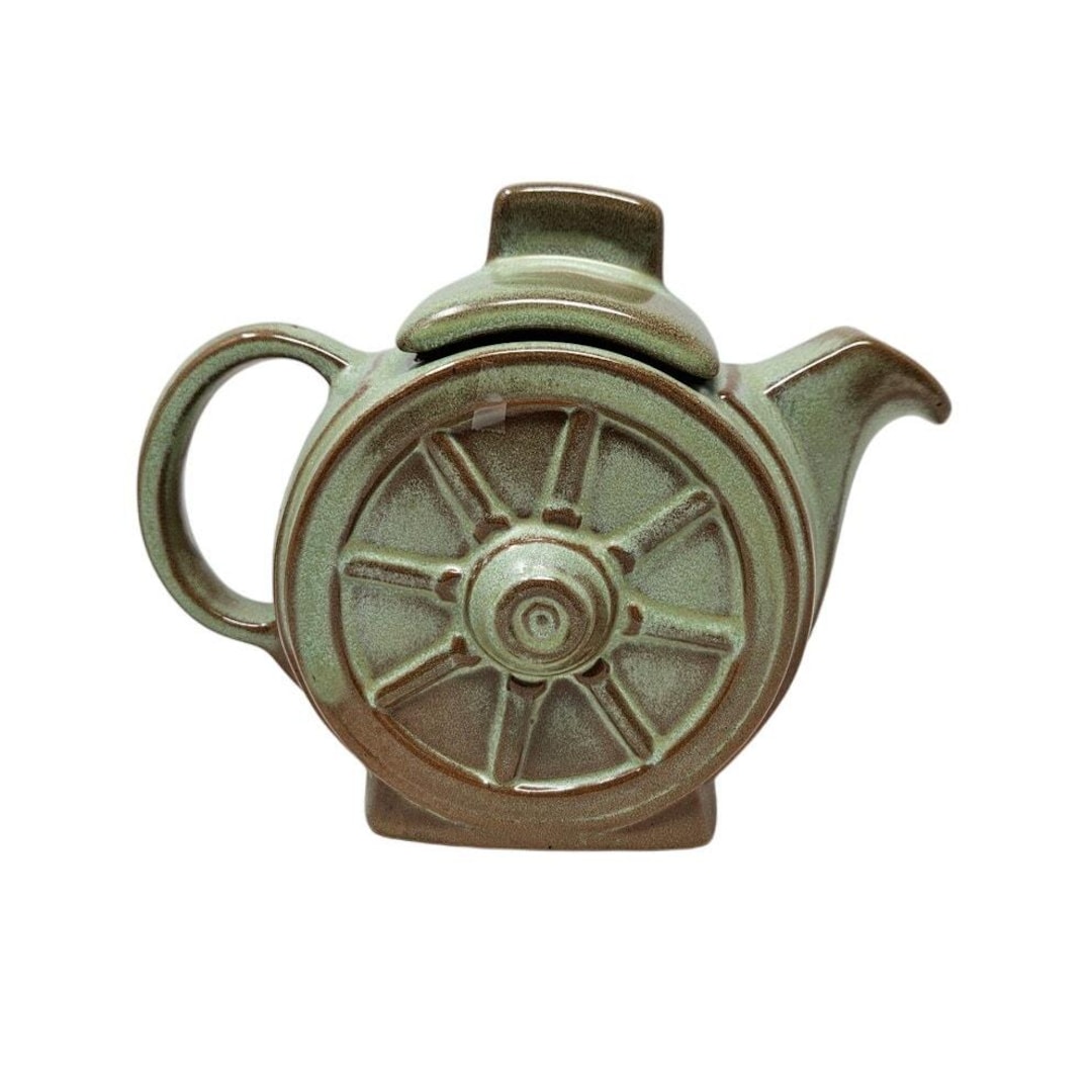 Vintage 60s Frankoma Green Wagon Wheel Small Teapot Ceramic Western ...