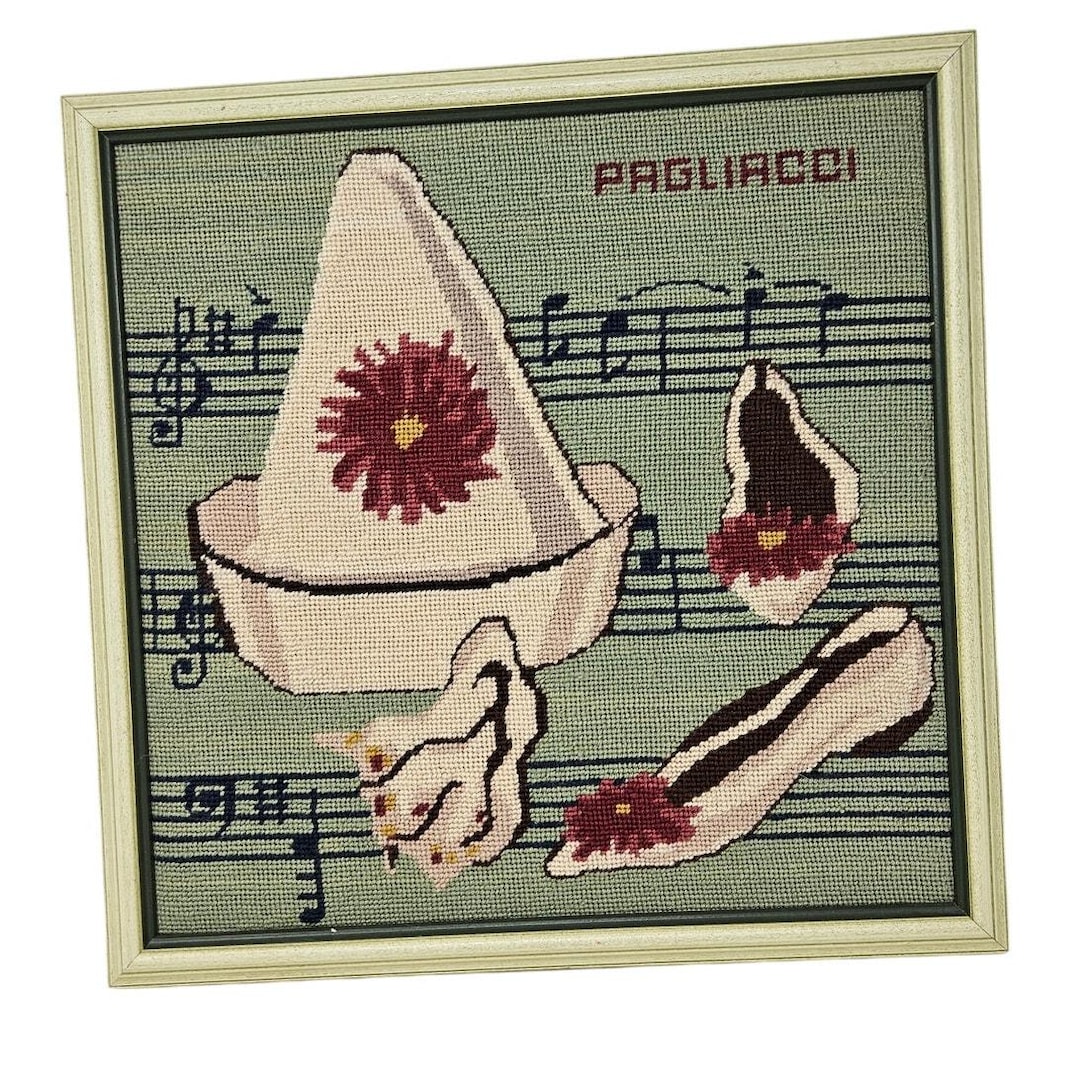 Vintage 60s Handmade Pagliacci Opera Needlepoint Framed Preppy ...