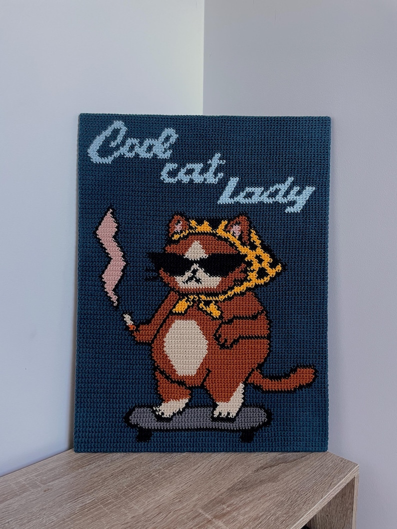 Tapestry Crochet Pattern " Cool Cat Lady " - Crochet Tapestry Wall ...