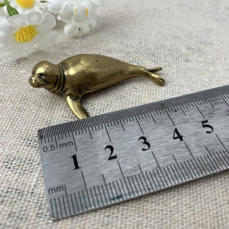 Cute Brass Seal Miniature Sculpture, Handmade Copper Animal Figurine ...