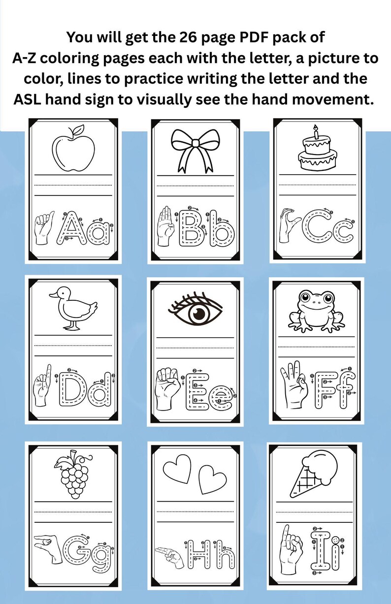 ASL Alphabet Coloring Book | Sign Language Learning (PDF) - Etsy