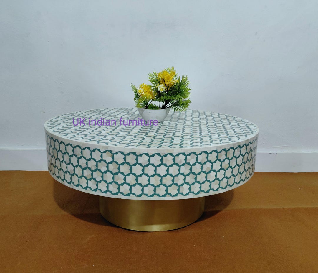 Handmade Bone Inlay Round Coffee Table: Indian Living Room Decor - Etsy
