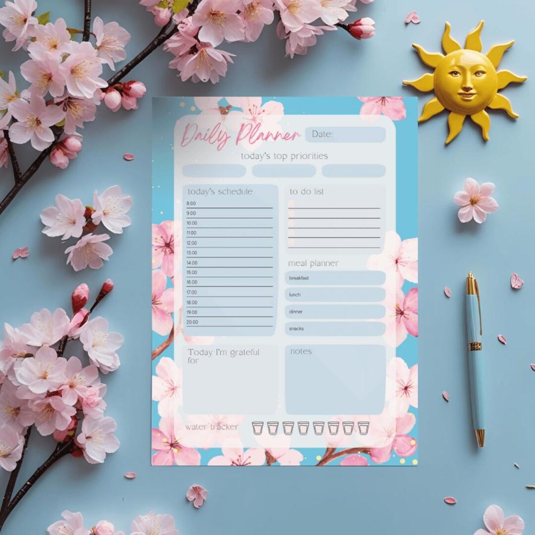 Daily Planner "sakura Sunshine - Skyblue" - Printable, DIN A4 - Etsy