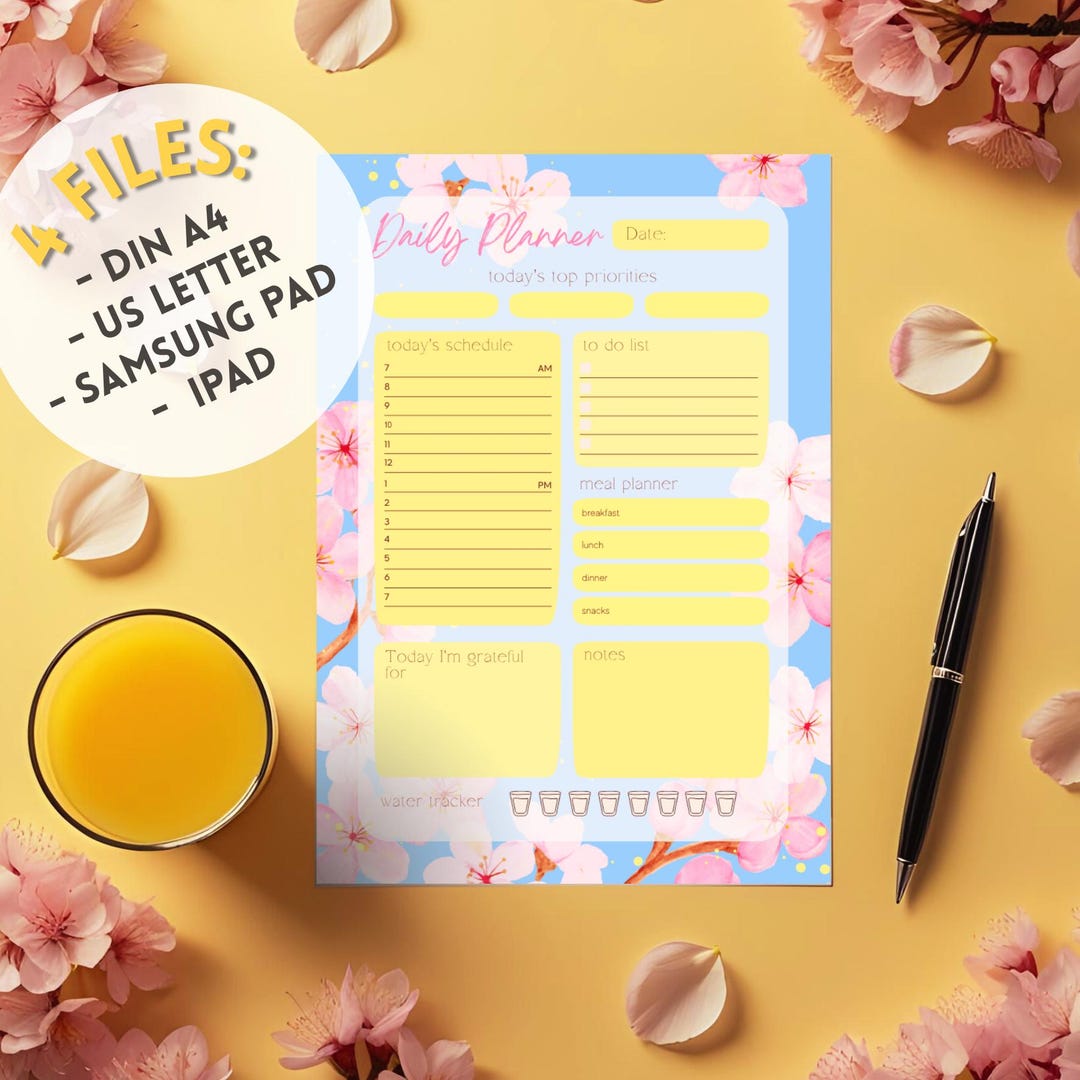 Sakura Sunshine Daily Planner – Printable Organizer (DIN A4, US Letter ...