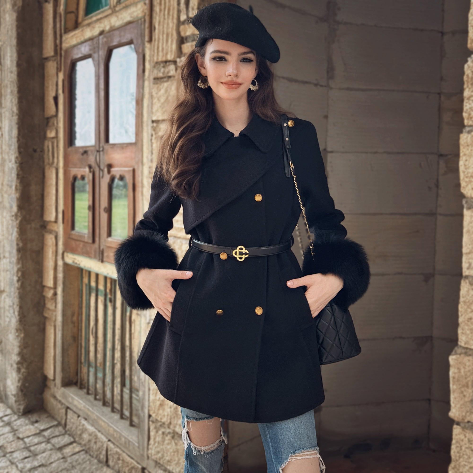 Elegant Belted A-line Wool Coat With Luxe Faux Fur Cuffs - Etsy