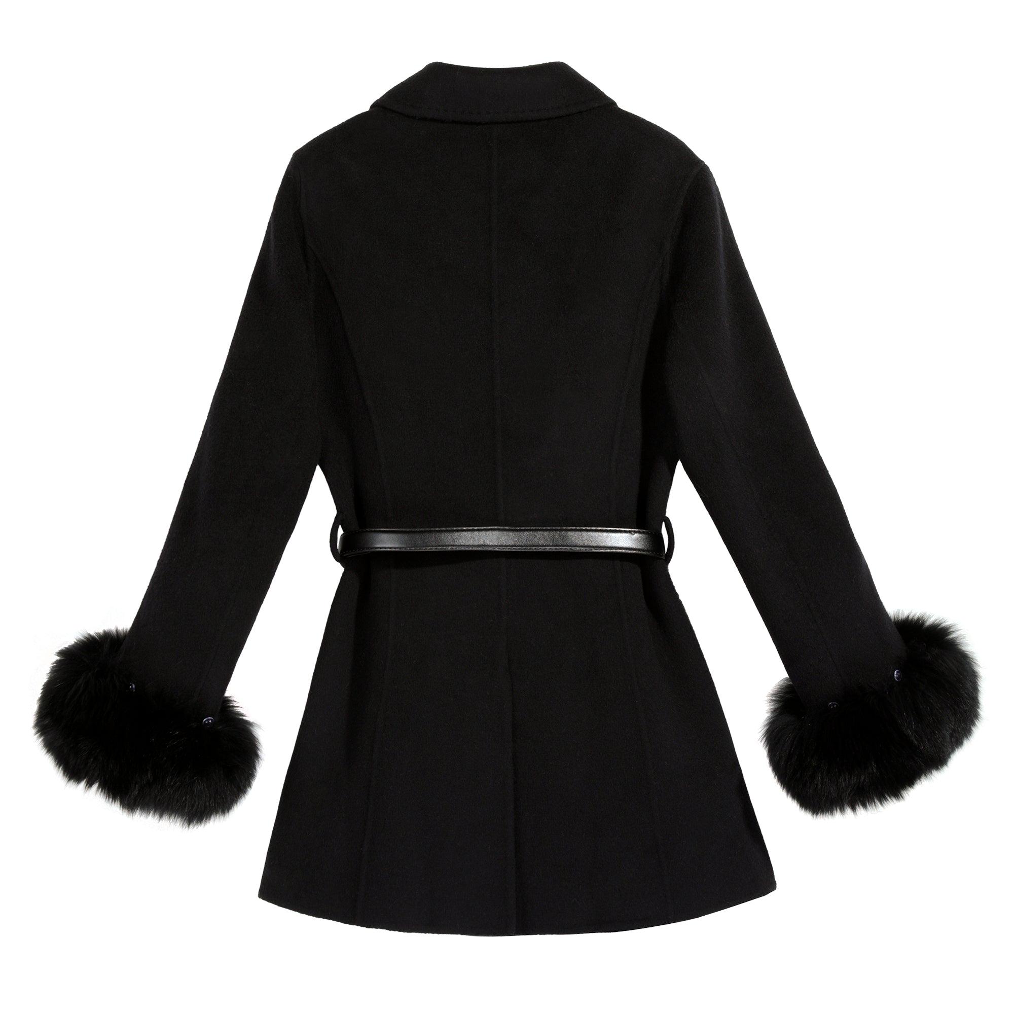 Elegant Belted A-line Wool Coat With Luxe Faux Fur Cuffs - Etsy